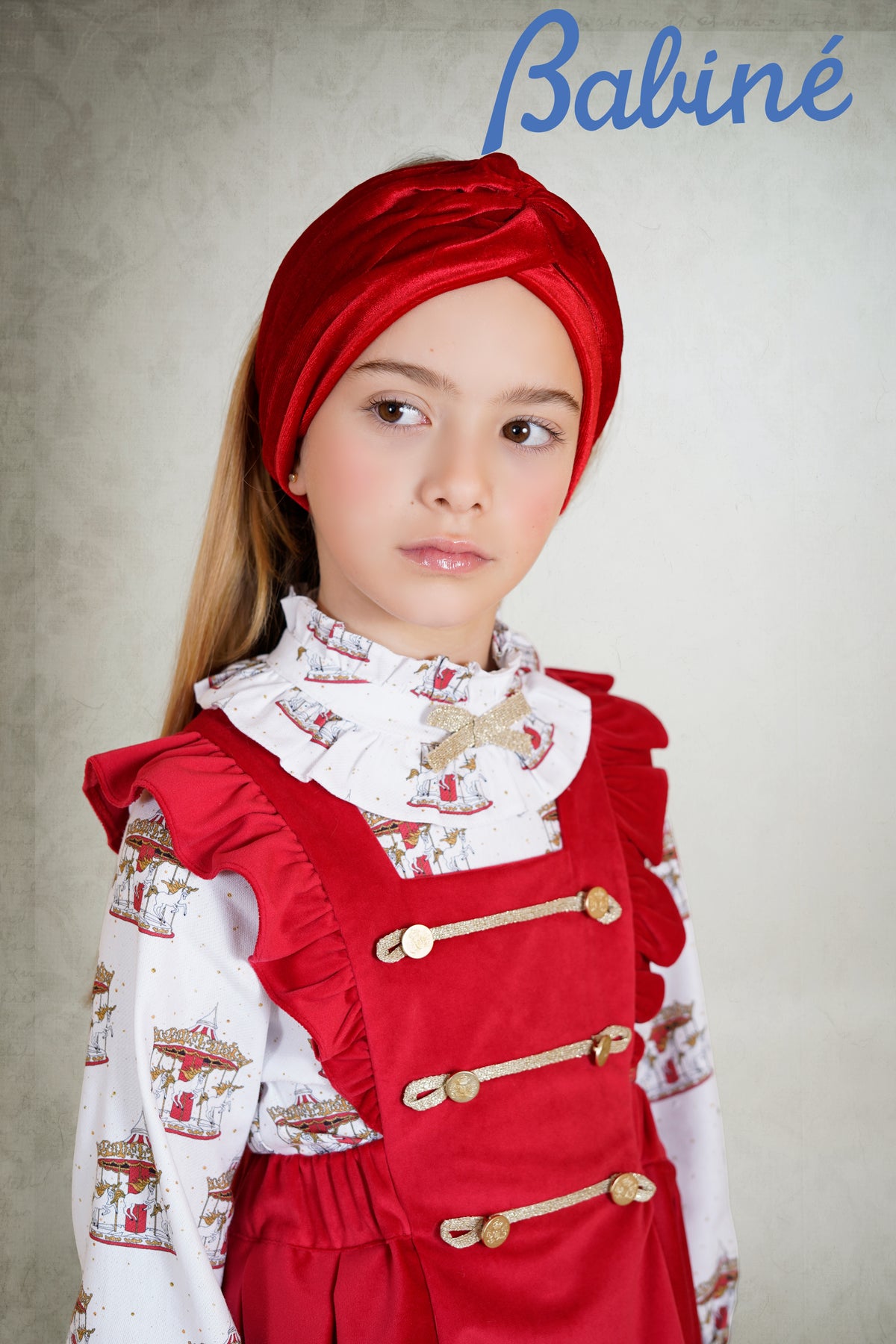 AW25 Babine Girls Red Velvet Pinafore Dress & Carousel Blouse – Baby ...